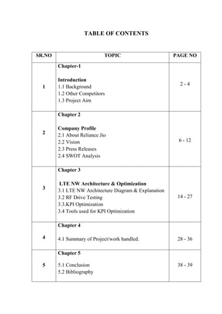 Summer internship report : LTE KPI OPTIMIZATION / Mumbai University ...