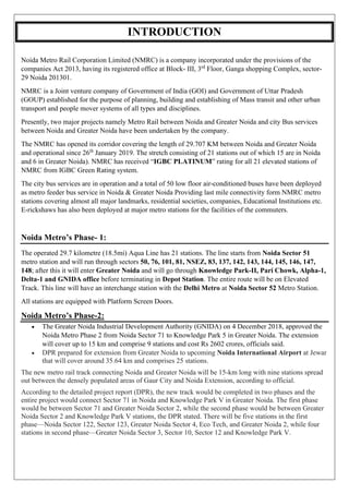 SUMMER INTERNSHIP REPORT ON NMRC (Noida Metro Rail Corporation Limited ...