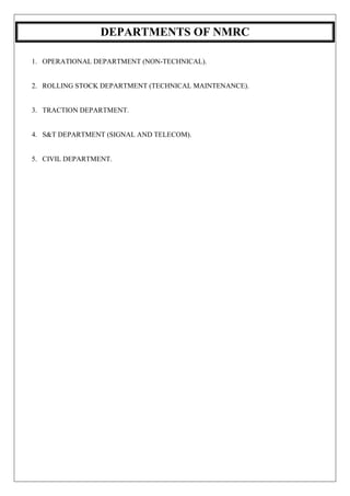 SUMMER INTERNSHIP REPORT ON NMRC (Noida Metro Rail Corporation Limited ...