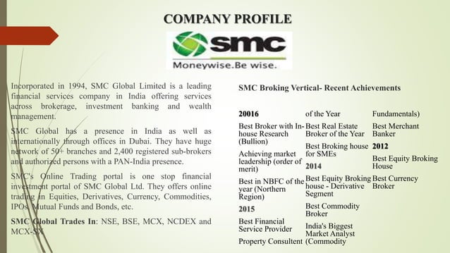 SMC Summer internship report ppt | PPTX | Stocks and Bonds | Personal ...