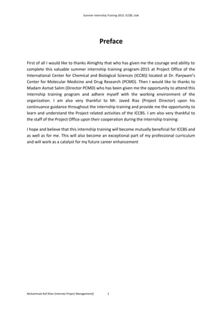 Summer internship rreport 2015 at iccbs | DOC