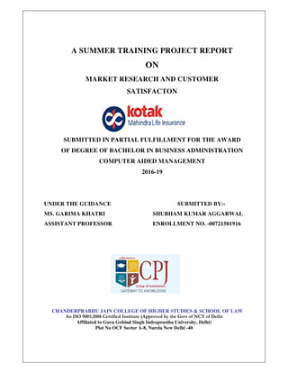 Summer internship taining project report kotak life insurance | PDF