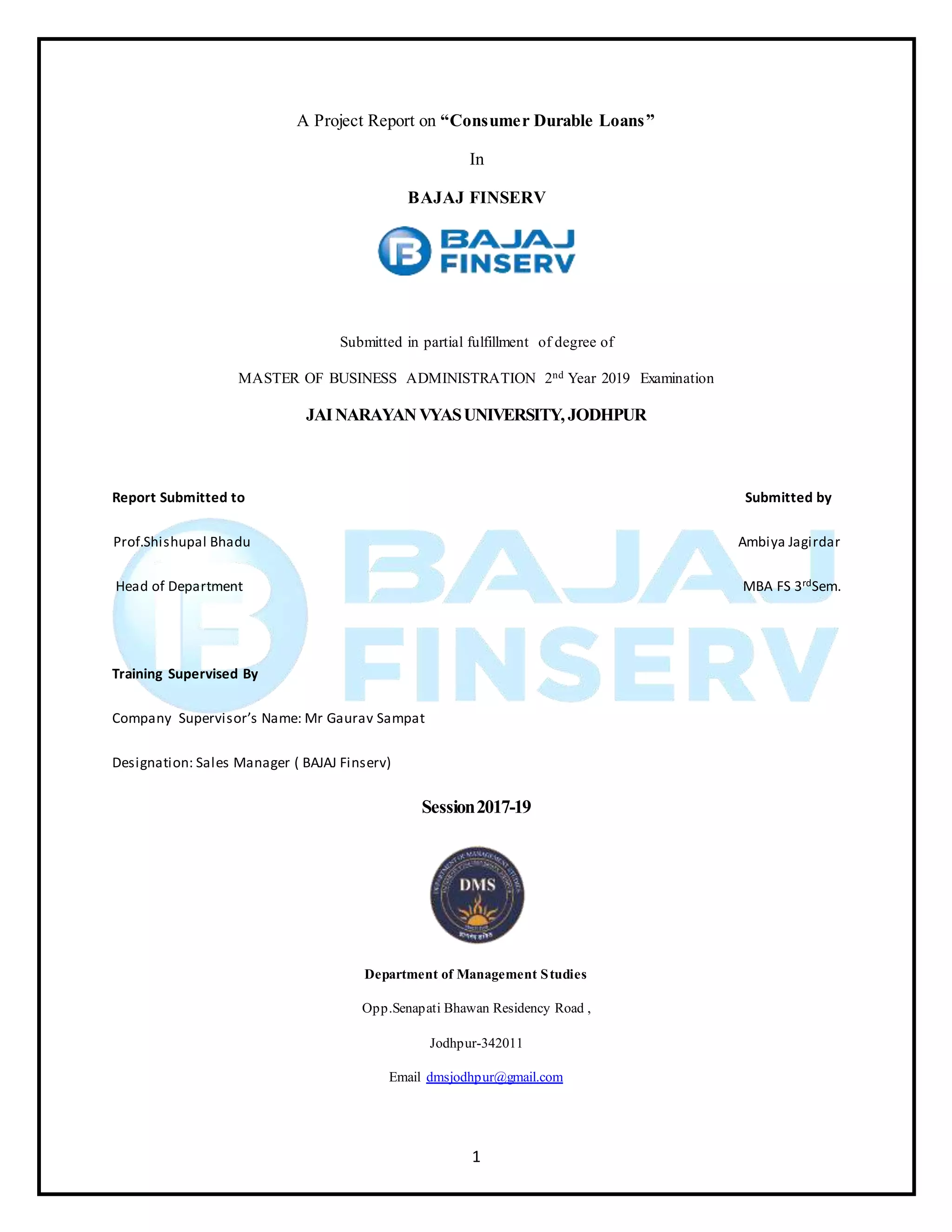 Summer intership project bajaj finserv | DOCX