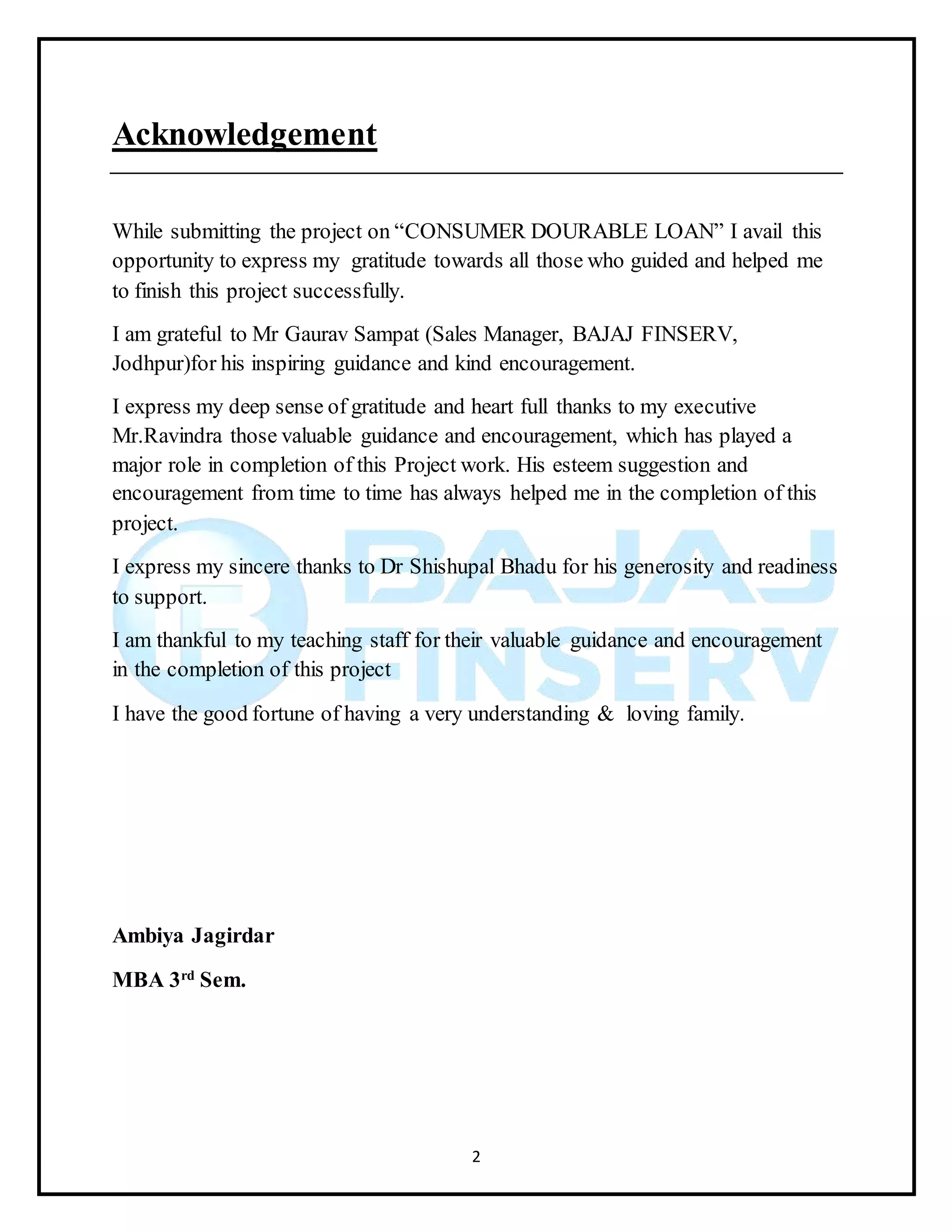 Summer intership project bajaj finserv | DOCX