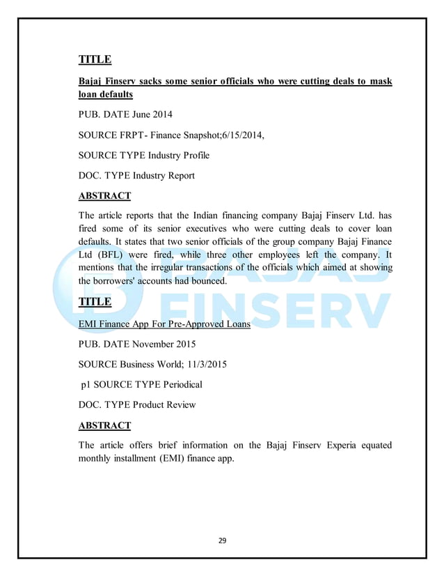 Summer intership project bajaj finserv | DOCX | Automotive Industry | Industries