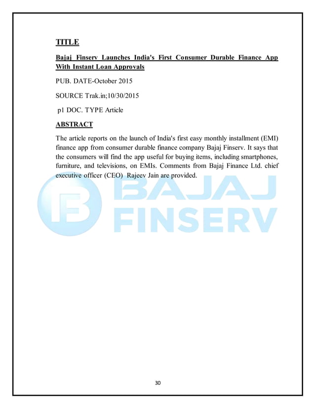 Summer intership project bajaj finserv | DOCX | Automotive Industry | Industries