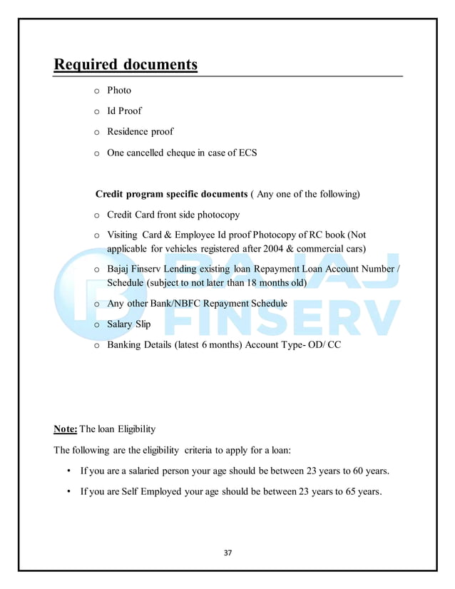 Summer intership project bajaj finserv | DOCX | Automotive Industry | Industries