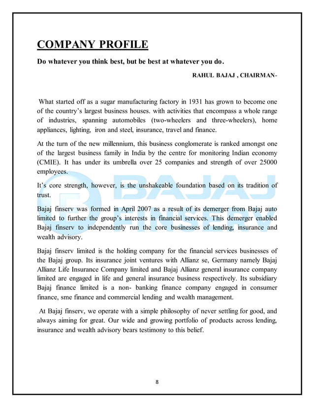 Summer intership project bajaj finserv | DOCX | Automotive Industry | Industries