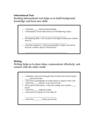 Summer Literacy Plan | DOCX