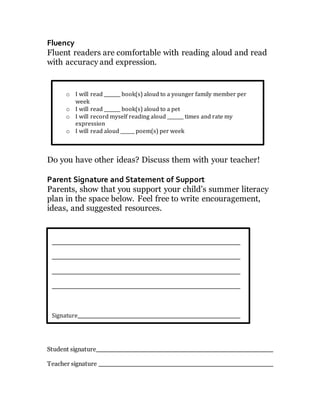 Summer Literacy Plan | DOCX