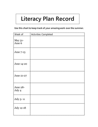 Summer Literacy Plan | DOCX