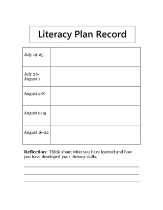 Summer Literacy Plan | DOCX