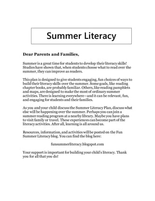 Summer Literacy Plan | PDF