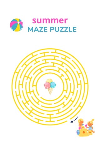 Summer Maze Puzzle Worksheets Yellow in Cute Style.pdf