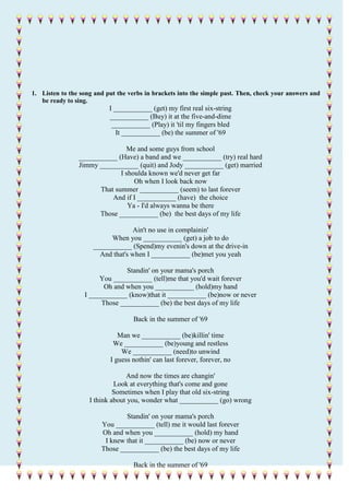 Summer of the '69 | DOCX