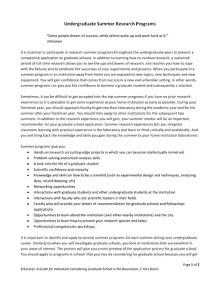 Summer programs | PDF | Undergraduate Education | College Education