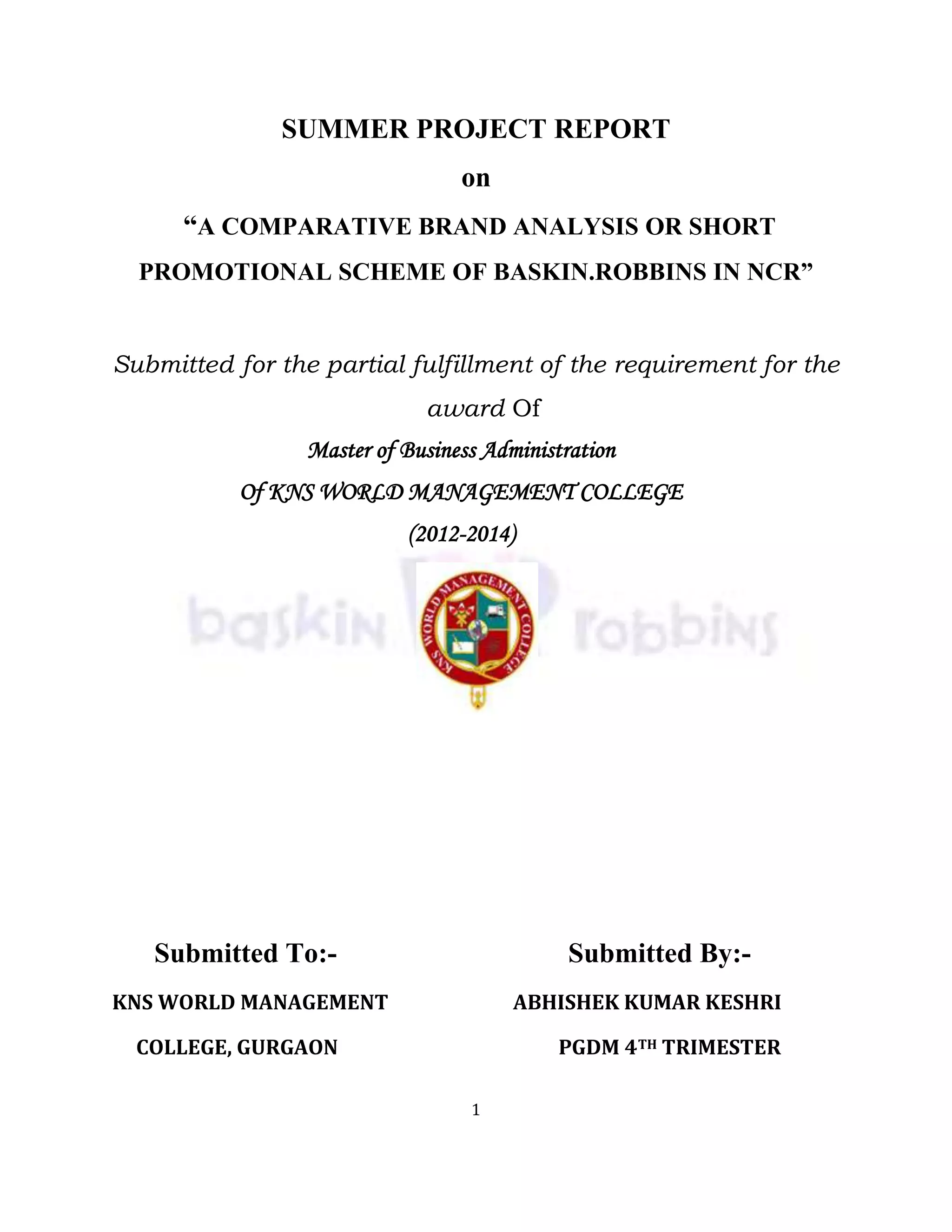 Baskin Project Report (Brand Analysis or Promotional Scheme) | DOCX