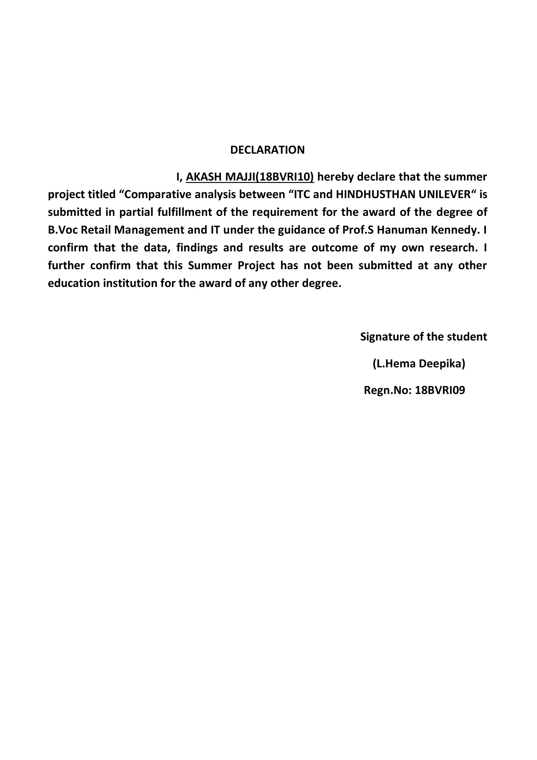 COMPARATIVE ANALYSIS BETWEEN ITC AND HUL | PDF