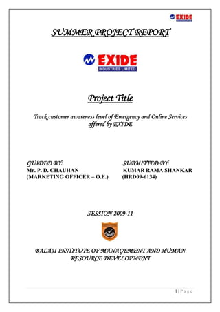 Summer project report@EXIDE INDUSTRIES PVT. LTD. | DOCX