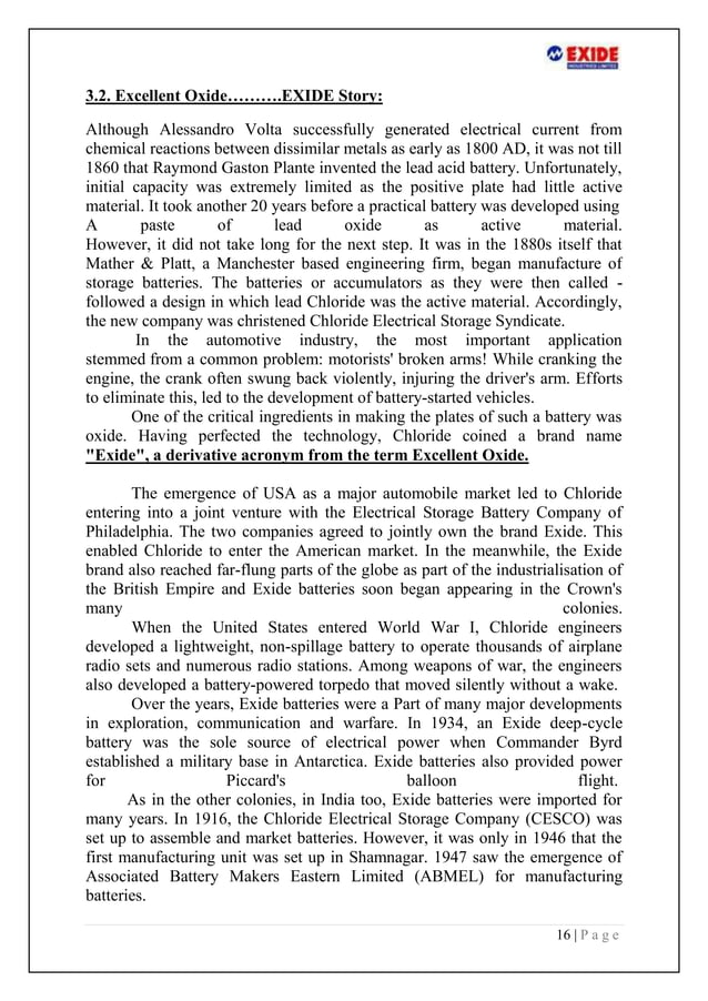 Summer project report@EXIDE INDUSTRIES PVT. LTD. | DOCX