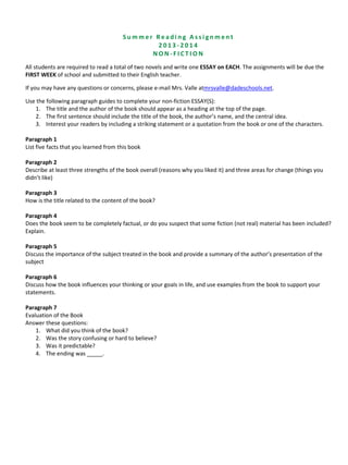 Summer reading assignment | PDF