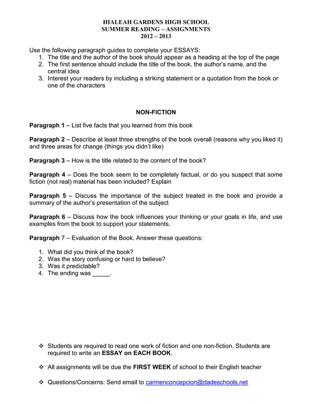 Summer reading assignments | PDF