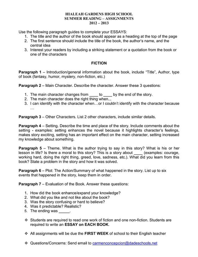 Summer reading assignments | PDF