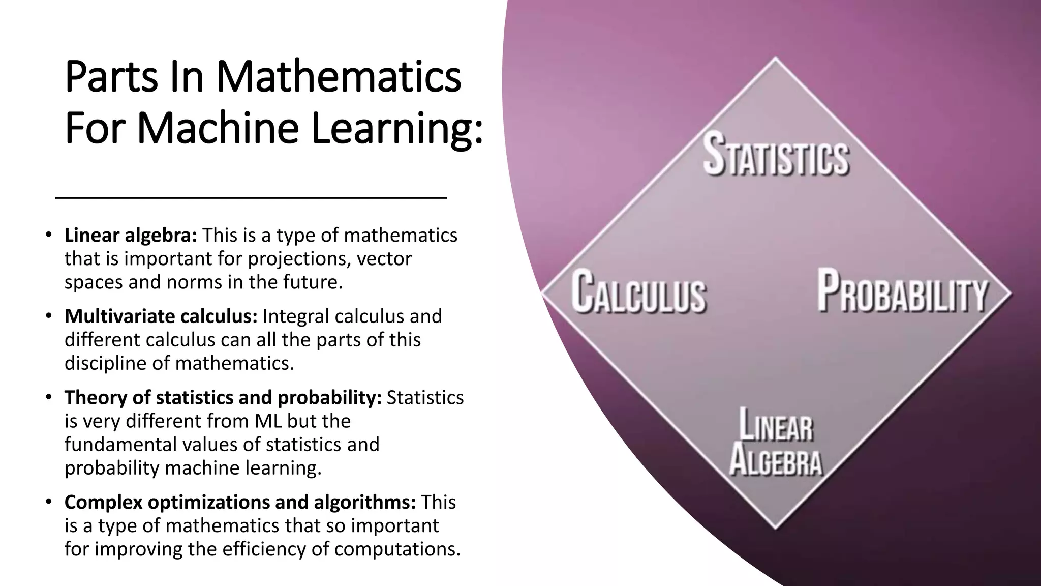 Summer Report on Mathematics for Machine learning: Imperial College of ...