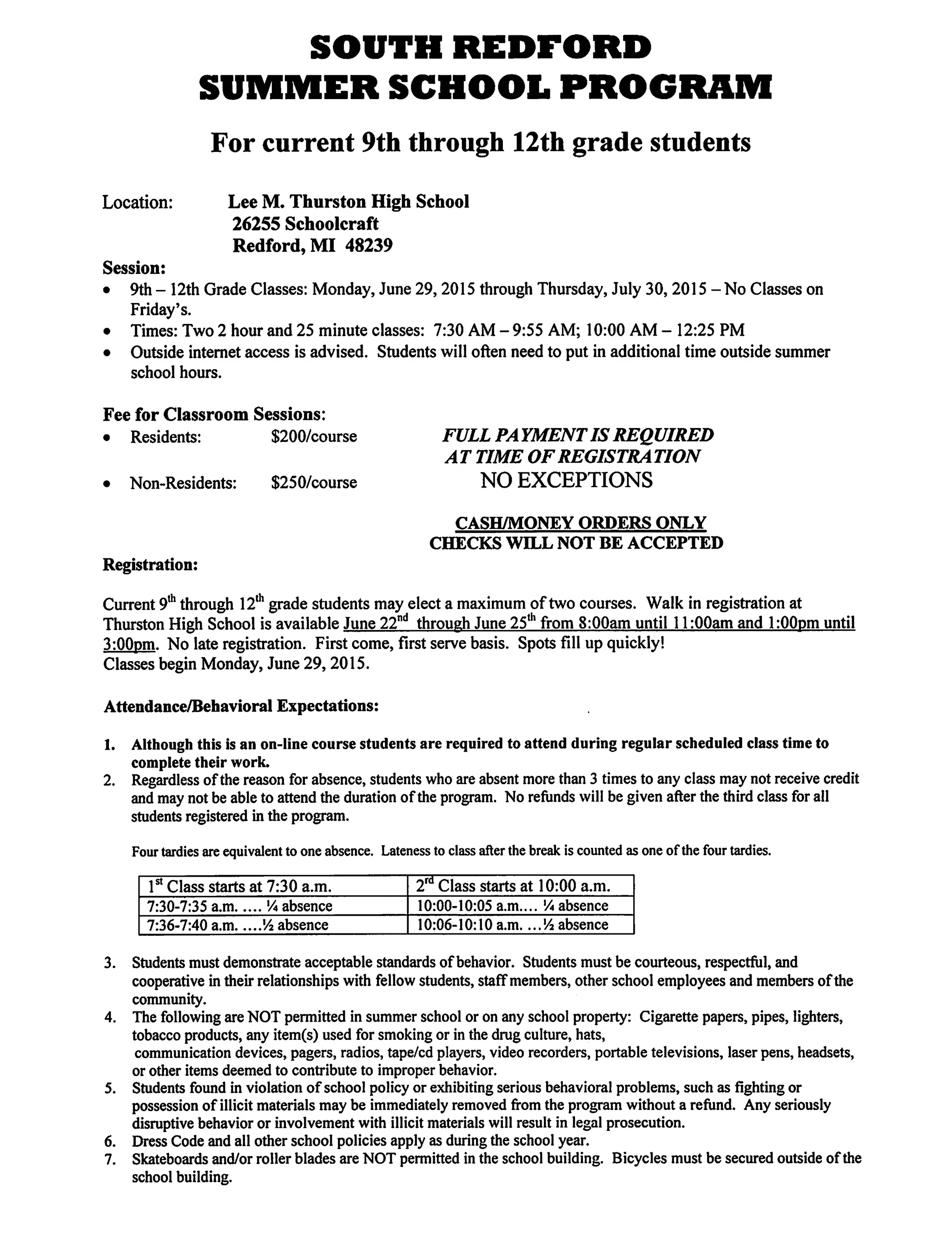Summer School 2015 enrollment packet | PDF