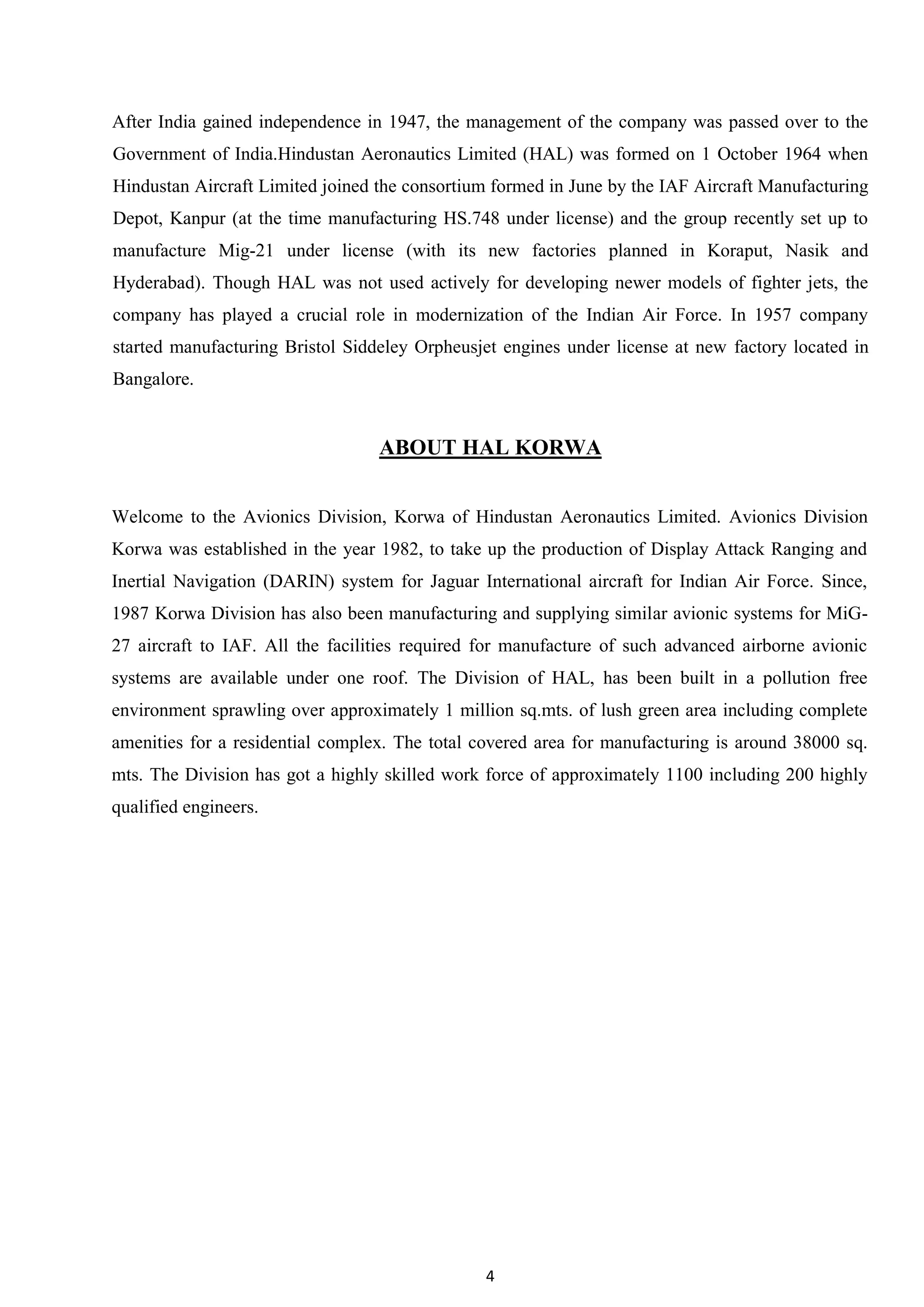 HAL KORWA SUMMER TRAINING REPORT | PDF