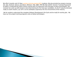 Summer training programme for bca | PPTX