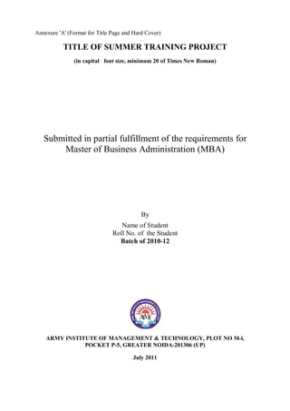 Summer training project guidelines | PDF