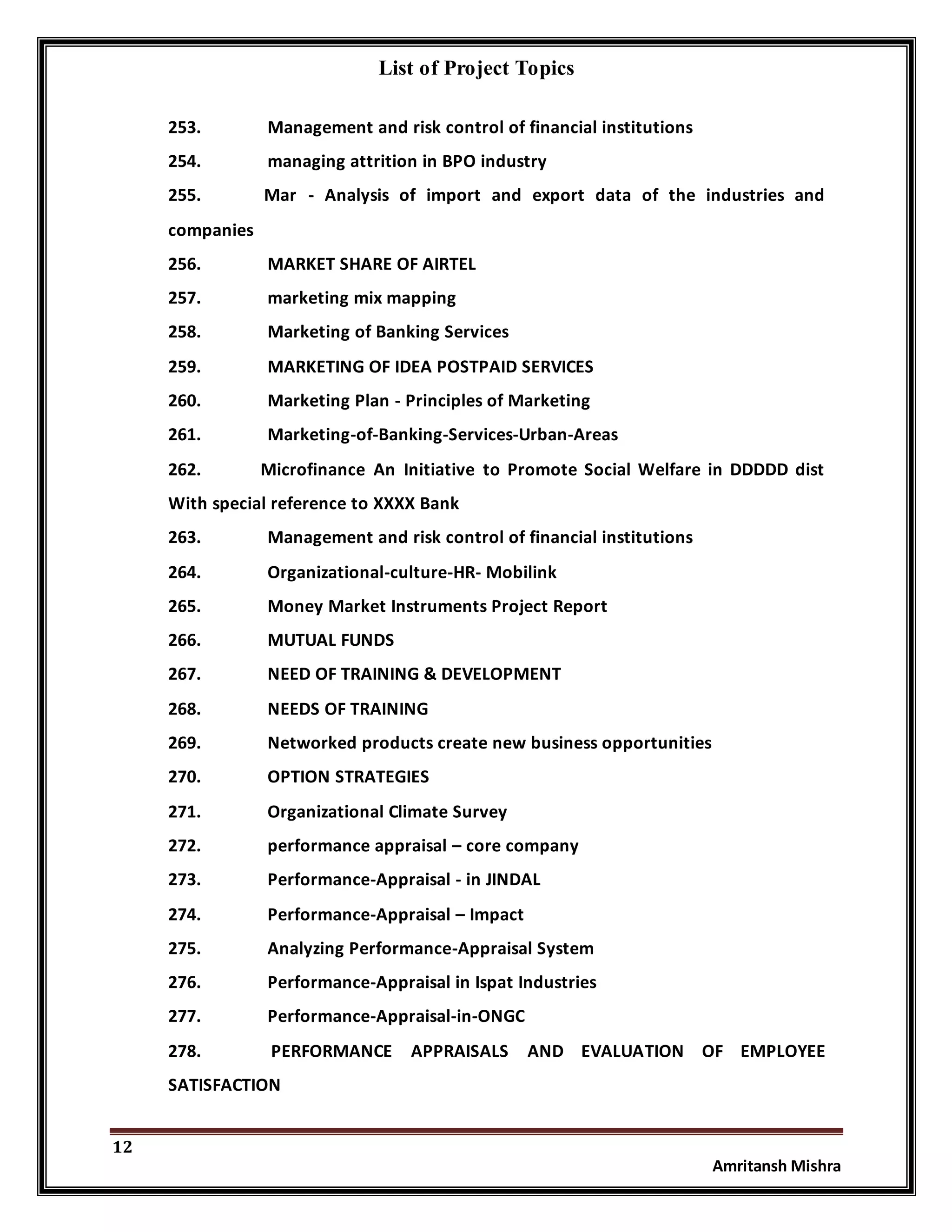 Summer training projects titles | DOCX