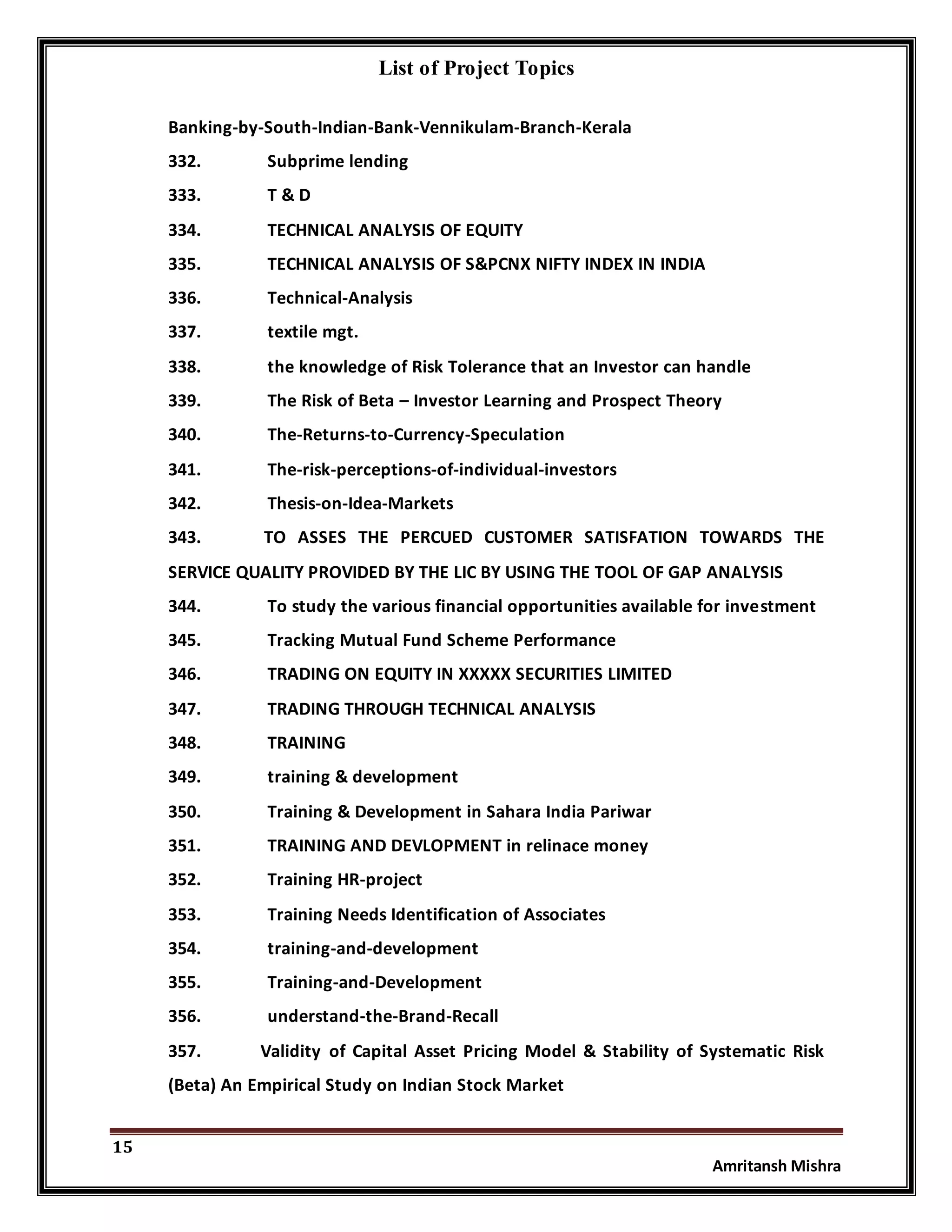 Summer training projects titles | DOCX