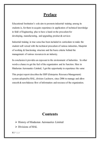 Summer Training Report on ERP System of HAL | DOCX
