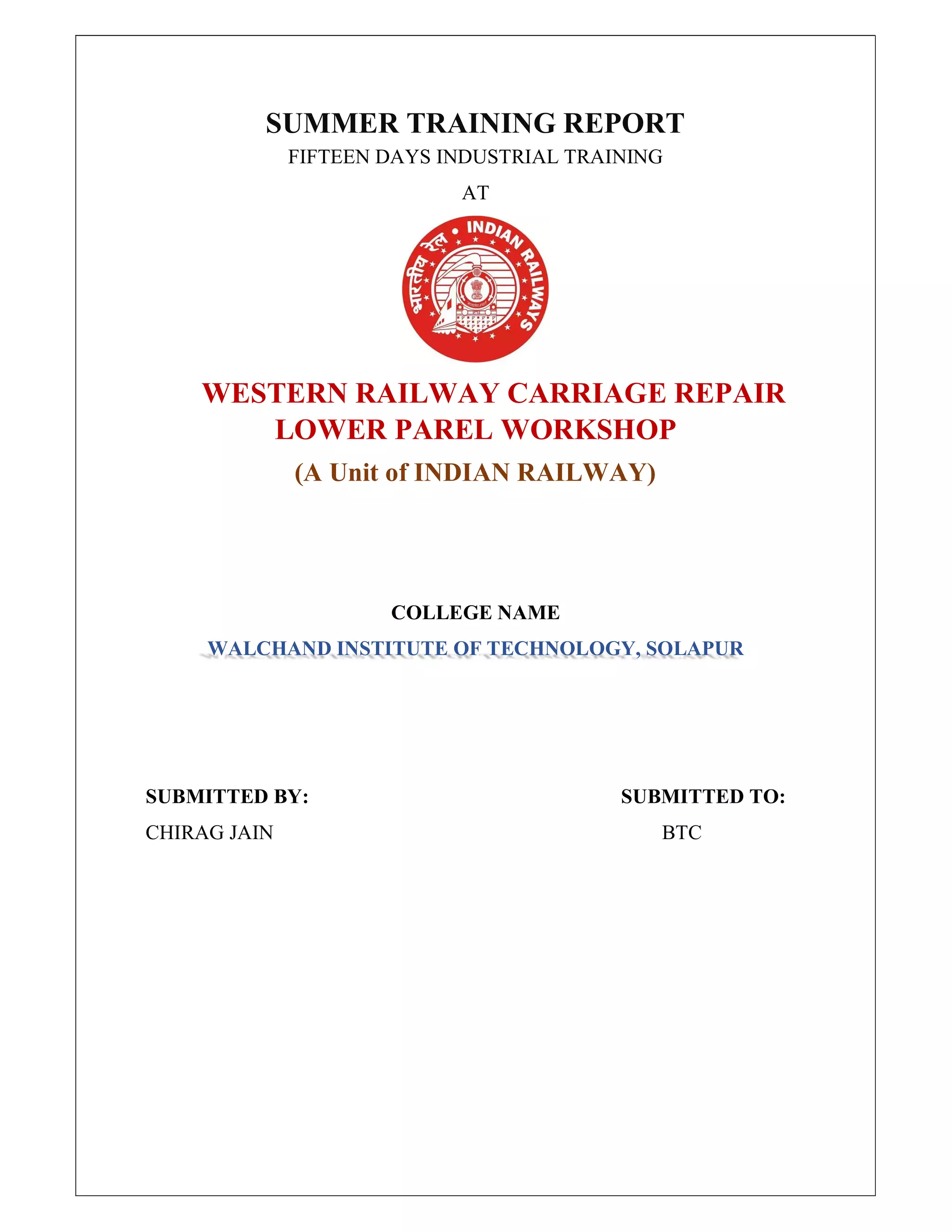 Summer Internship/Training report at Indian Railway | PDF