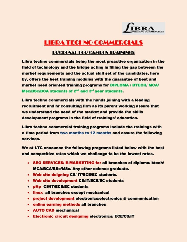 Summer Trainings By Libra Techno Commercials | PDF