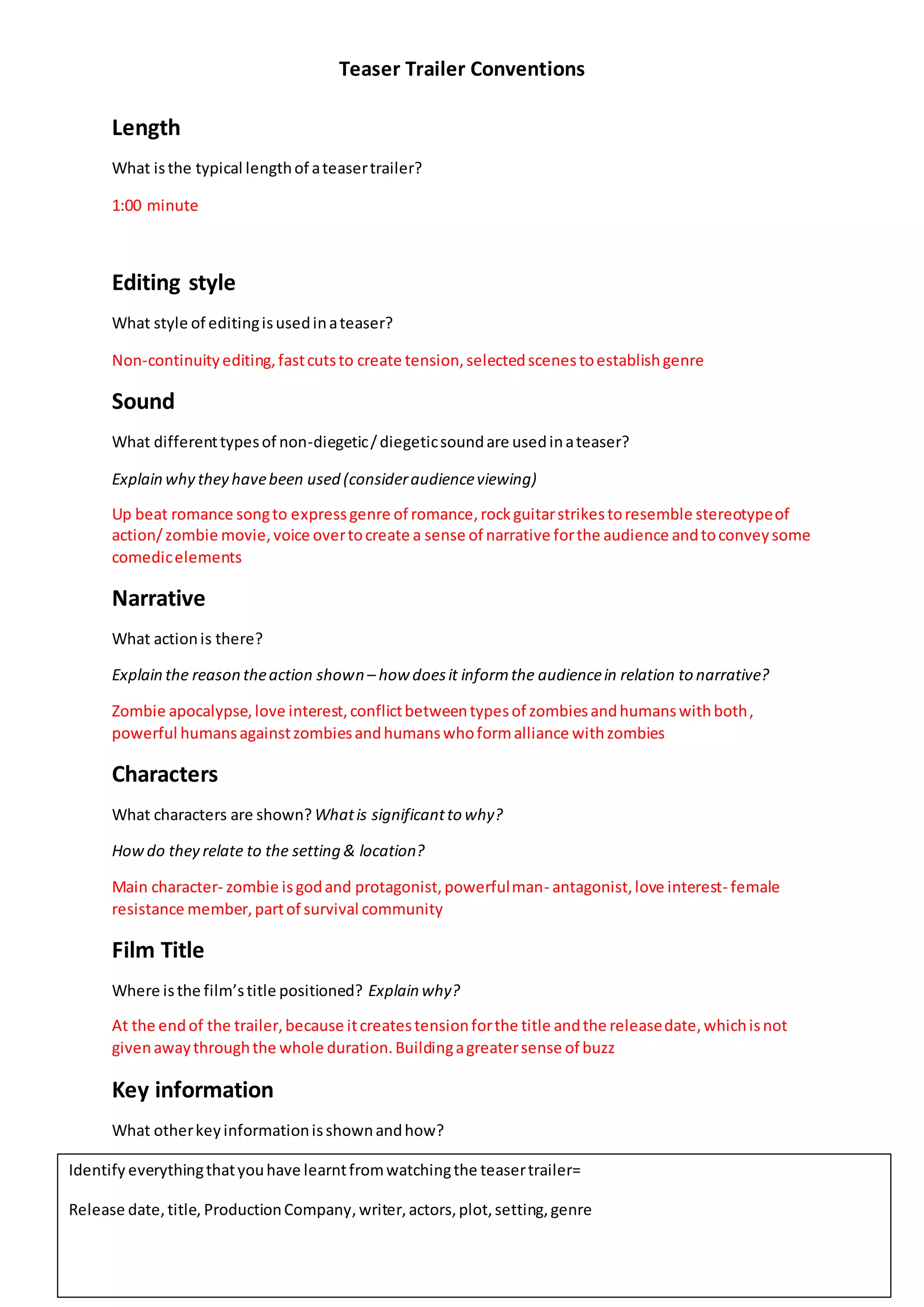 Teaser trailer analysis | DOCX