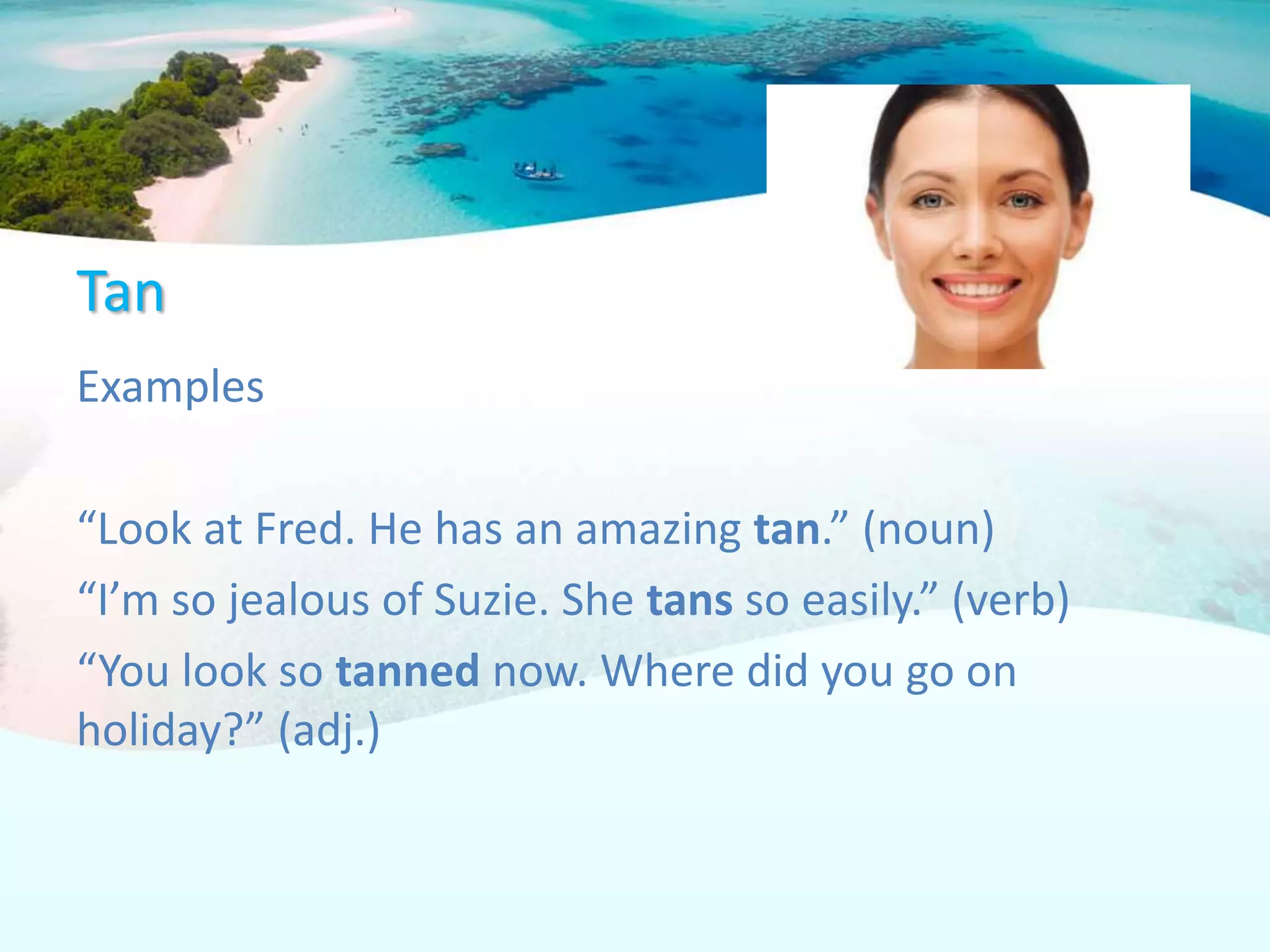 Summer ESL Vocabulary - Tan, Sunburn, etc | PPTX