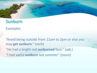 Summer ESL Vocabulary - Tan, Sunburn, etc | PPTX