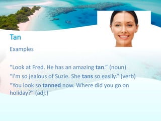 Summer ESL Vocabulary - Tan, Sunburn, etc | PPTX