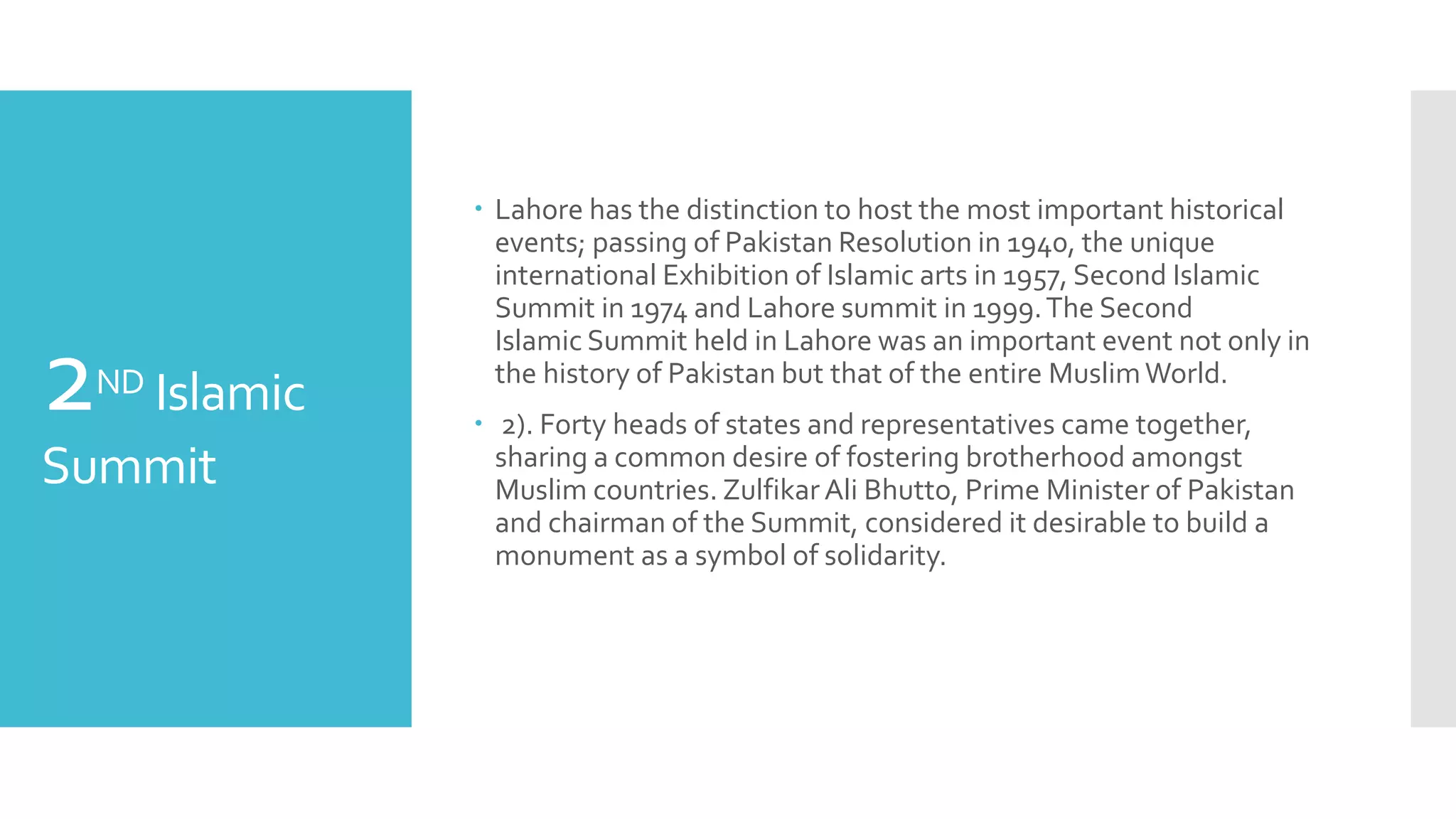 Islamic Summit minar Lahore Pakistan | PPTX