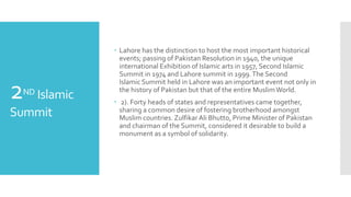 Islamic Summit minar Lahore Pakistan | PPTX