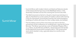 Islamic Summit minar Lahore Pakistan | PPTX