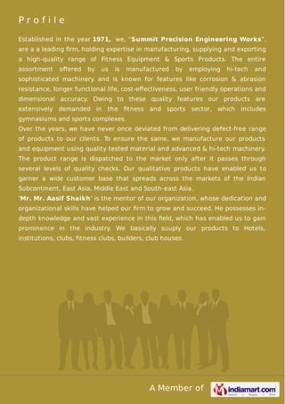 Summit Precision Engineering Works, Pune, Fitness Machines | PDF