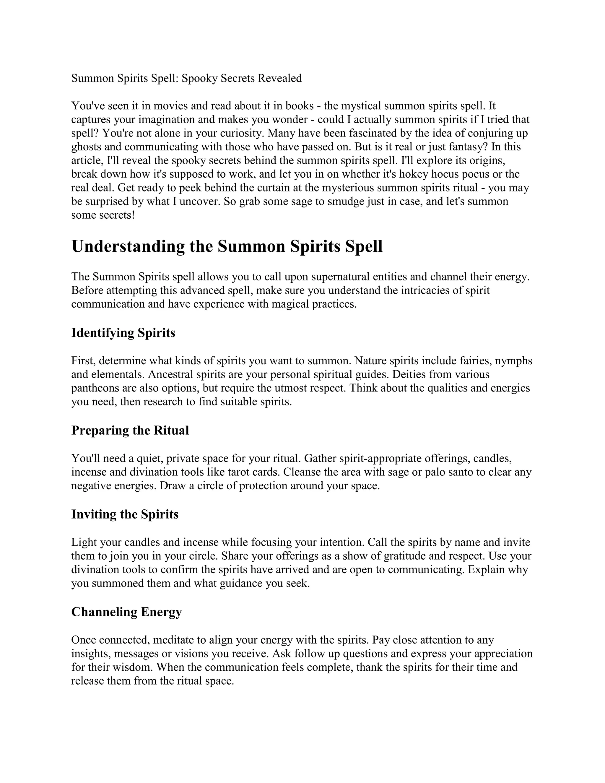 How do I actually summon the spirits? +27739970300 | DOCX