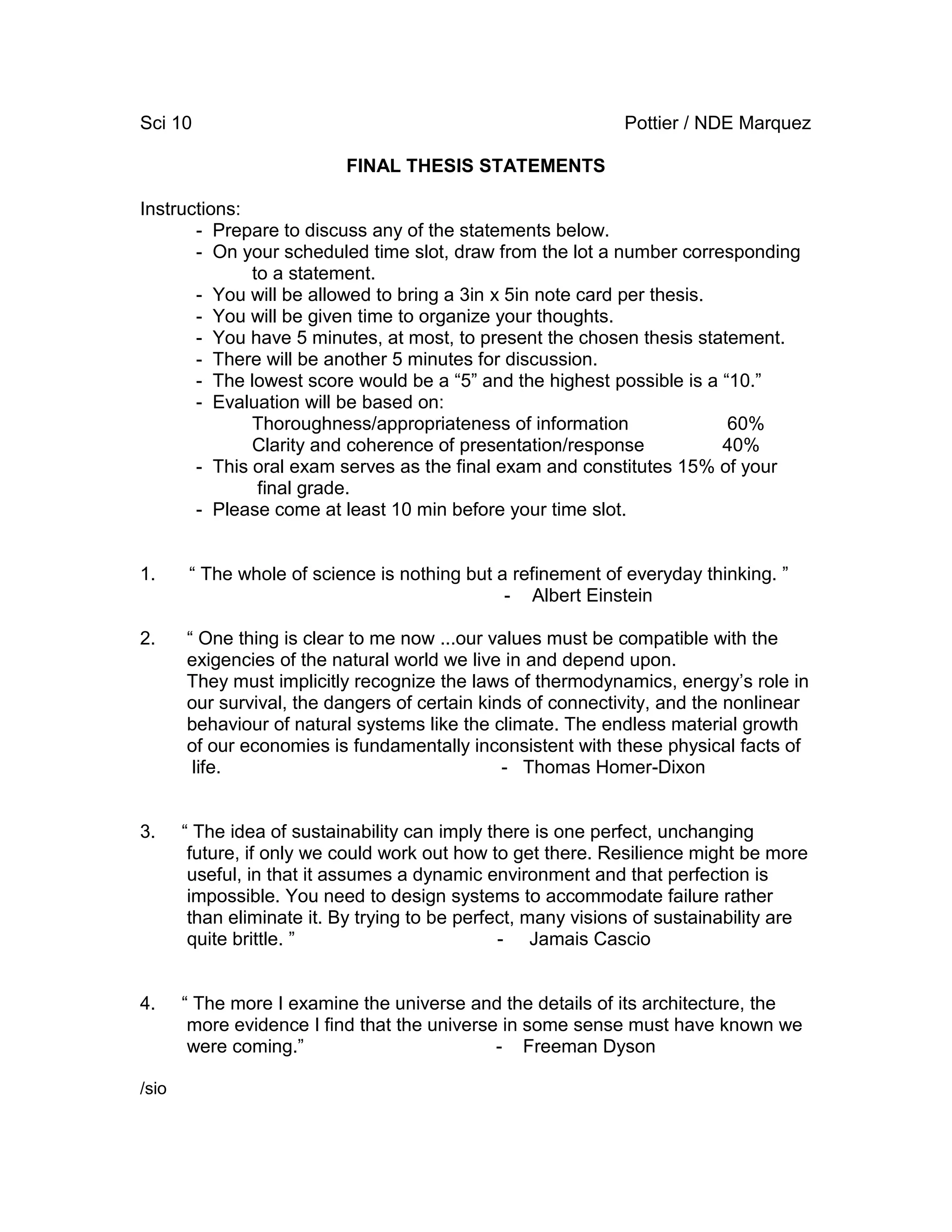 Sci10 Thesis Statements | PDF