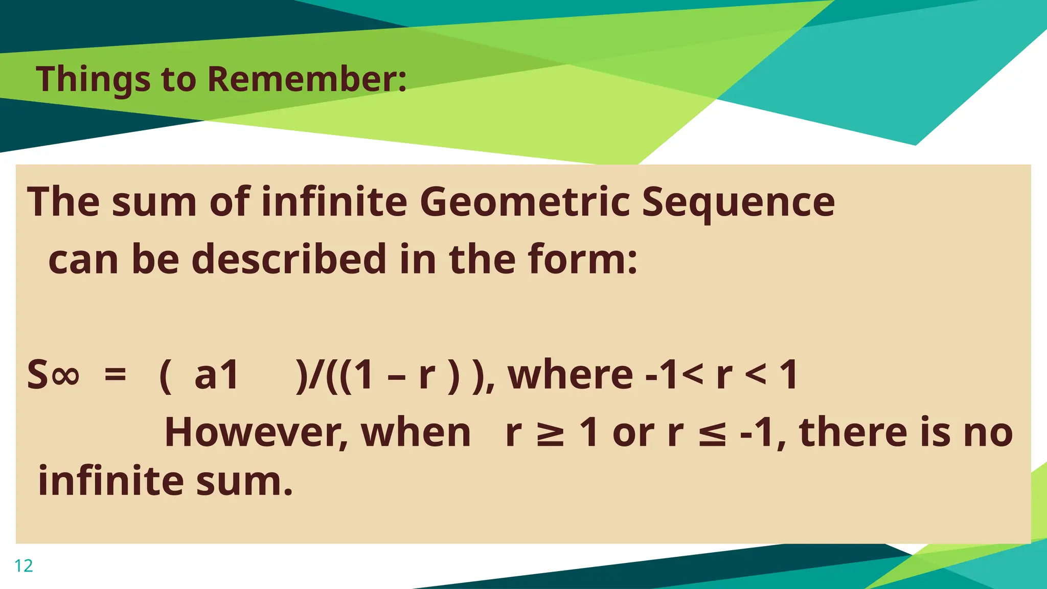 sum of infinite geometric sequences for grade 10 | PPTX
