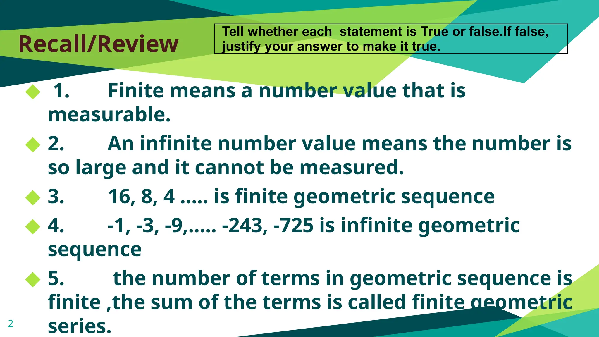sum of infinite geometric sequences for grade 10 | PPTX