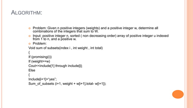 Sum of subset problem.pptx | Programming Languages | Computing